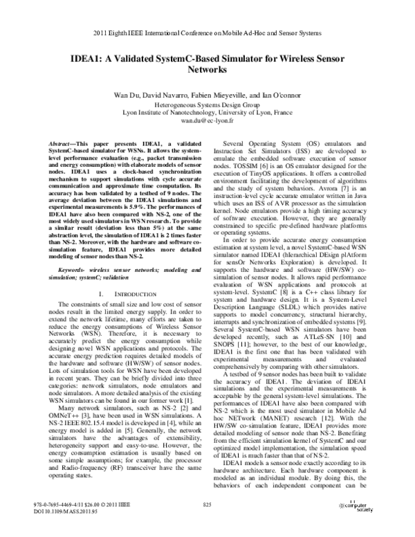 (PDF) IDEA1: A Validated System C-Based Simulator for Wireless Sensor Networks