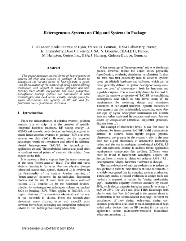 Pdf Heterogeneous Systems On Chip And Systems In Package