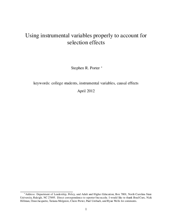 (PDF) Using instrumental variables properly to account for selection effects