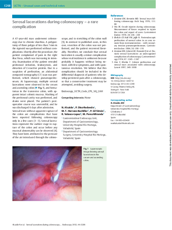(PDF) Serosal lacerations during colonoscopy - a rare complication