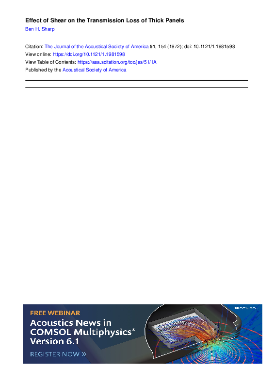 (PDF) Effect of Shear on the Transmission Loss of Thick Panels