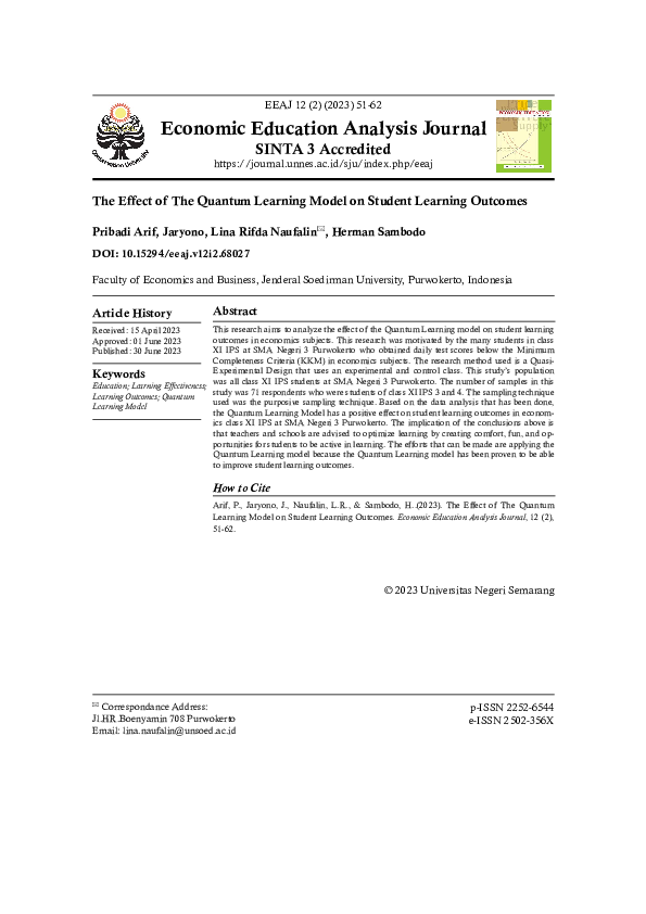 (PDF) The Effect of The Quantum Learning Model on Student Learning Outcomes