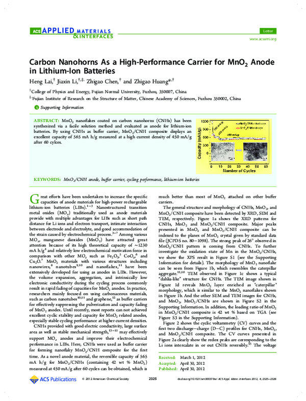(PDF) Carbon Nanohorns As a High-Performance Carrier for MnO2 Anode in ...