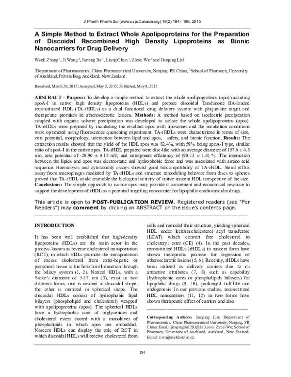 (PDF) A Simple Method to Extract Whole Apolipoproteins for the ...