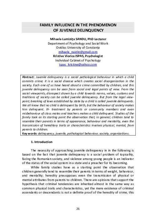 (PDF) Family influence in the phenomenon of juvenile delinquency