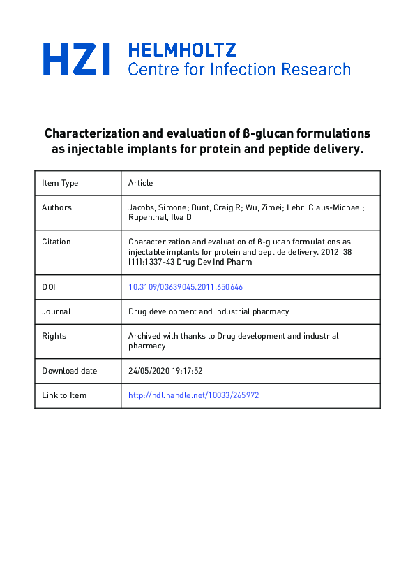 (PDF) Characterization and evaluation of β-glucan formulations as ...