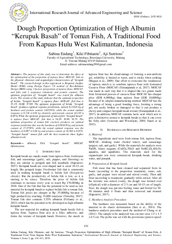 (PDF) Dough Proportion Optimization of High Albumin "Kerupuk Basah" of ...