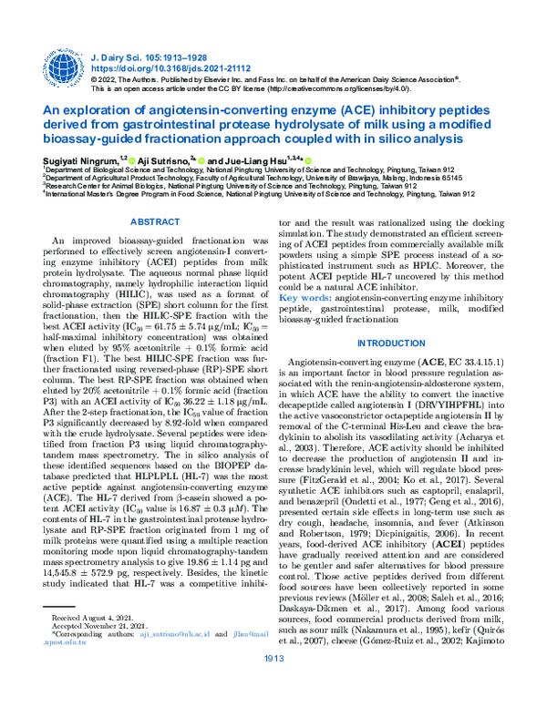 (PDF) An exploration of angiotensin-converting enzyme (ACE) inhibitory peptides derived from ...