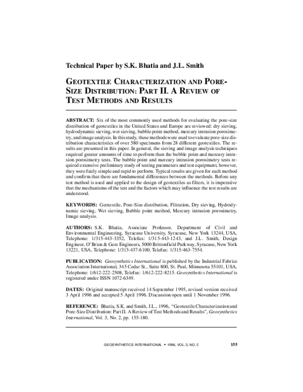 (PDF) Geotextile Characterization and Pore-Size Distribution: Part III ...