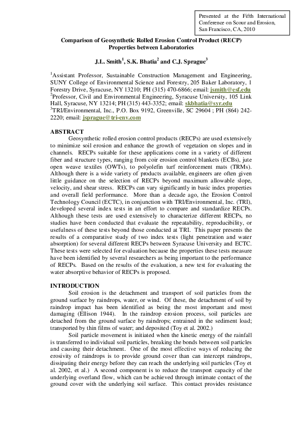 (PDF) Comparison of geosynthetic rolled erosion control product (RECP ...