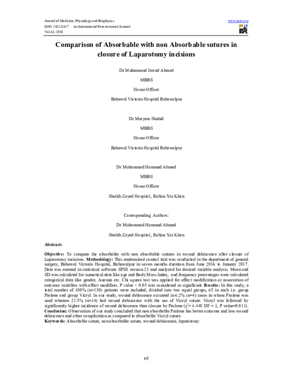 (PDF) Comparison of Absorbable with non Absorbable sutures in closure ...