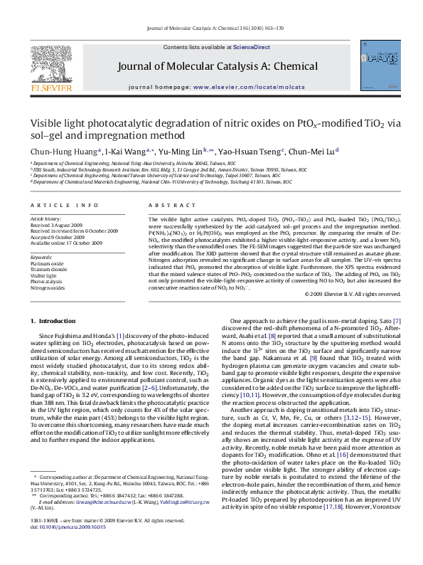 (PDF) Visible light photocatalytic degradation of nitric oxides on PtOx-modified TiO2 via sol ...