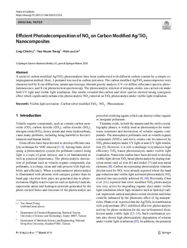 (PDF) Efficient Photodecomposition of NOx on Carbon Modified Ag/TiO2 ...