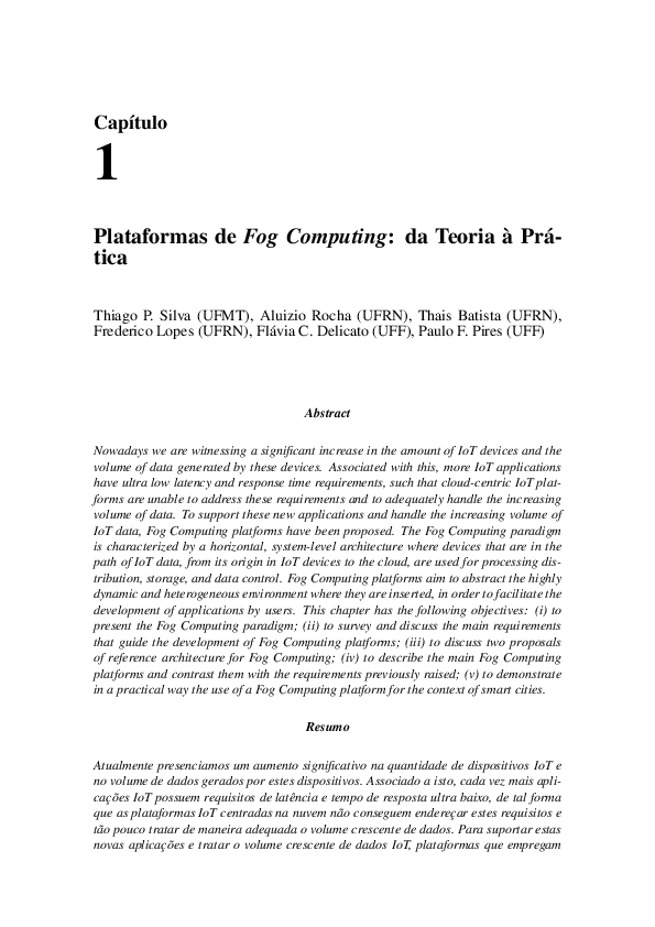 (PDF) Plataformas de Fog Computing: da Teoria à Prática
