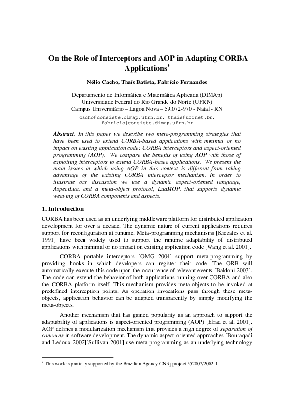 (PDF) On the Role of Interceptors and AOP in Adapting CORBA Applications