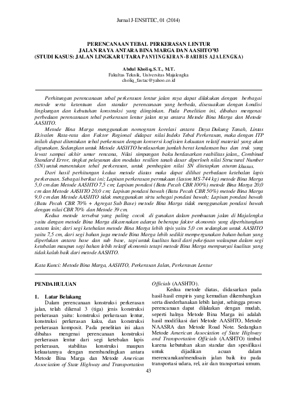 (PDF) Perencanaan Tebal Perkerasan Lentur Jalan Raya Antara Bina Marga Dan AASHTO’93 (Studi ...