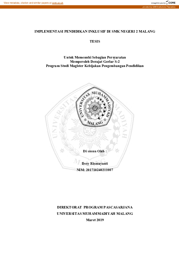 (PDF) Implementasi Pendidikan Inklusif DI SMK Negeri 2 Malang | Desy Rismayanti - Academia.edu