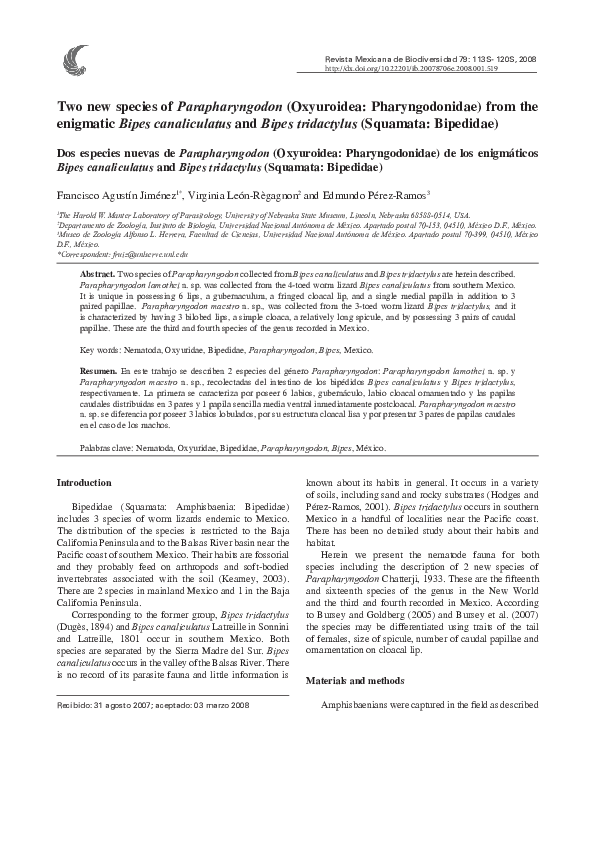 (PDF) Dos especies nuevas de Parapharyngodon (Oxyuroidea ...