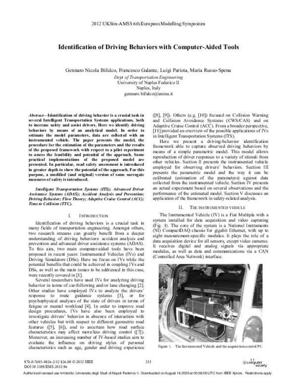 (PDF) Identification of Driving Behaviors with Computer-Aided Tools