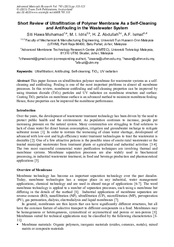 (PDF) Short Review of Ultrafiltration of Polymer Membrane as a Self ...