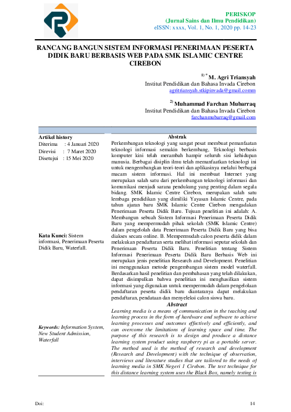 (PDF) Rancang Bangun Sistem Informasi Penerimaan Peserta Didik Baru Berbasis Web Pada SMK ...