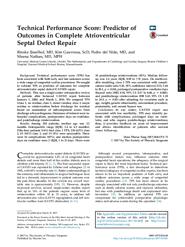(PDF) Technical Performance Score: Predictor of Outcomes in Complete Atrioventricular Septal ...