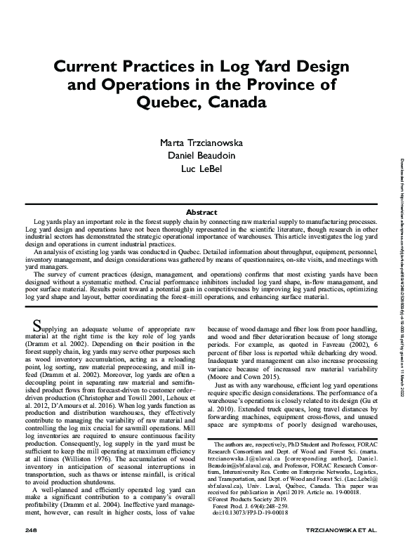 (PDF) Current Practices in Log Yard Design and Operations in the ...