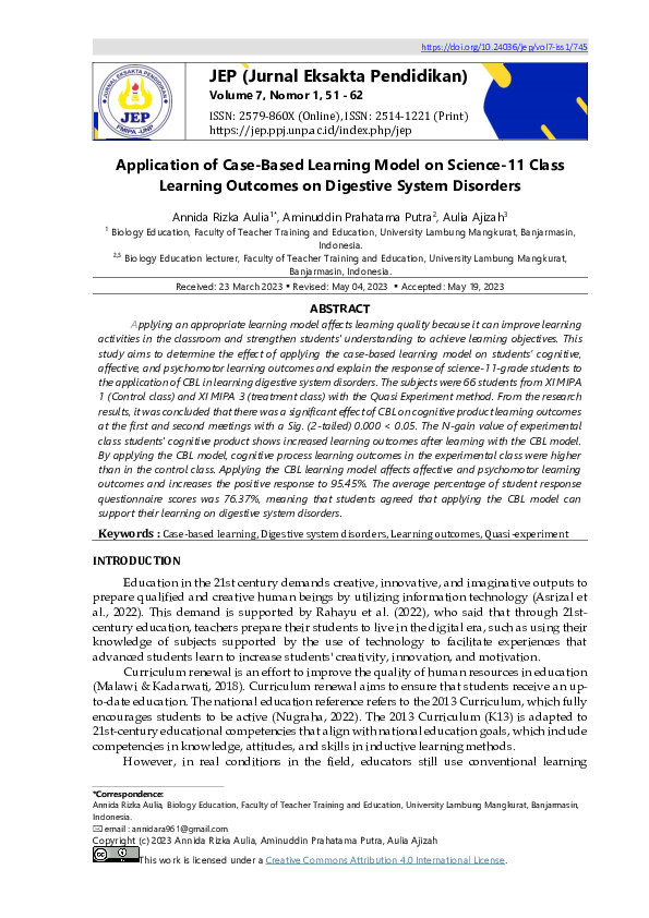 (PDF) Application of Case-Based Learning Model on Science-11 Class ...