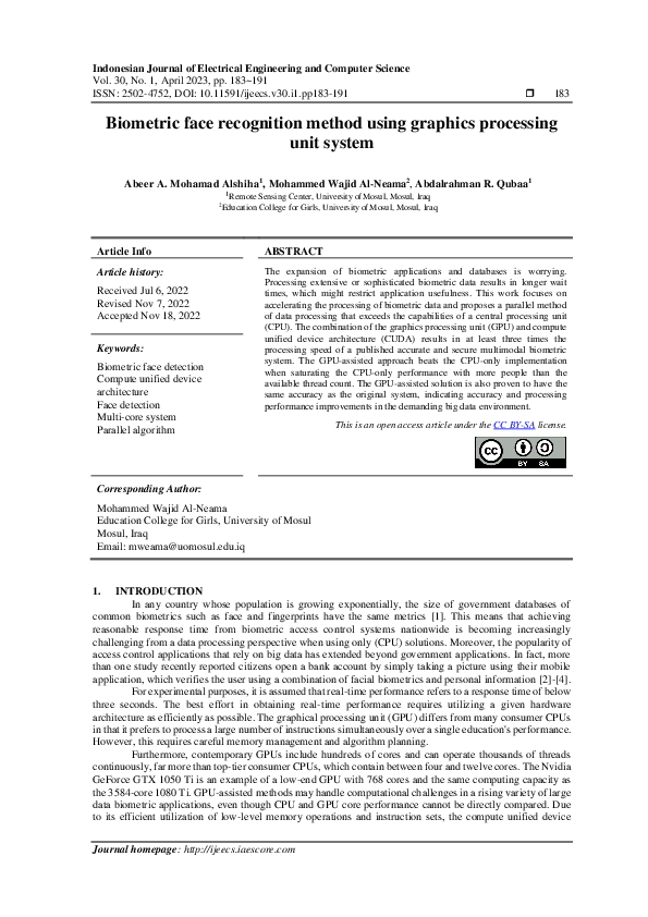 Pdf Biometric Face Recognition Method Using Graphics Processing Unit System