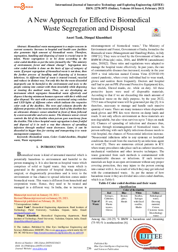 (PDF) A New Approach for Effective Biomedical Waste Segregation and ...