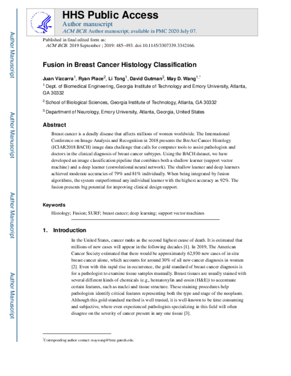 (PDF) Fusion In Breast Cancer Histology Classification