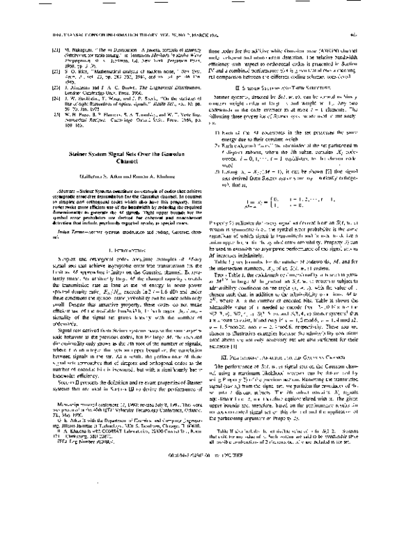 (PDF) Steiner system signal sets over the Gaussian channel | Ramón ...