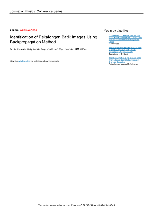 (PDF) Identification of Pekalongan Batik Images Using Backpropagation Method