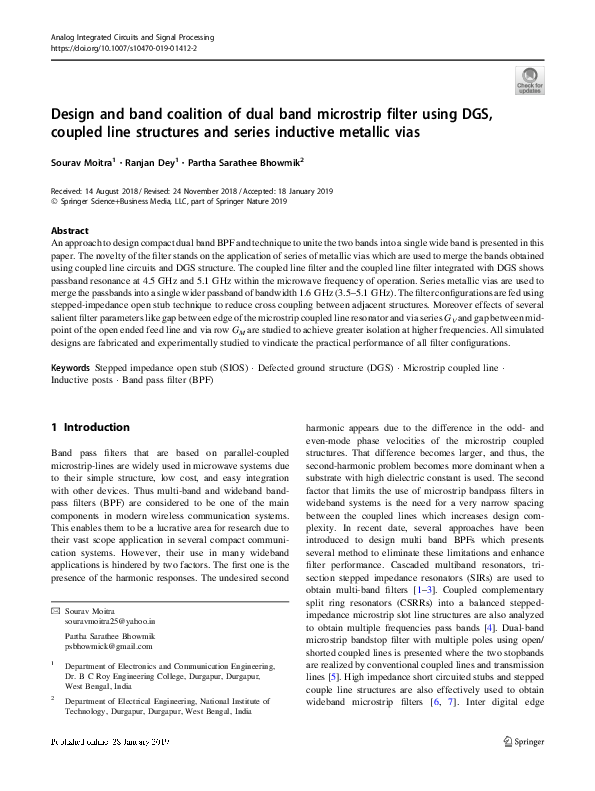 (PDF) Design and band coalition of dual band microstrip filter using ...