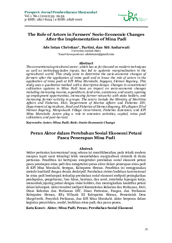 (PDF) Peran Aktor dalam Perubahan Sosial Ekonomi Petani Pasca Penerapan ...