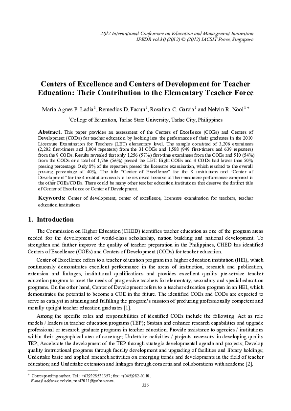 (PDF) Centers of Excellence and Centers of Development for Teacher ...
