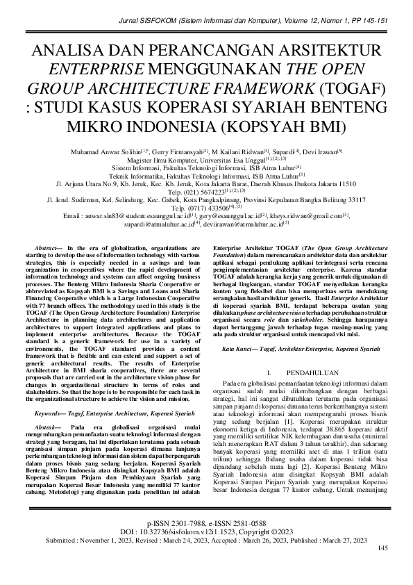 Pdf Analisa Dan Perancangan Arsitektur Enterprise Menggunakan The Open Group Architecture