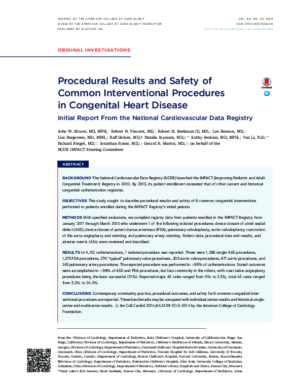 (PDF) Procedural results and safety of common interventional procedures in congenital heart ...