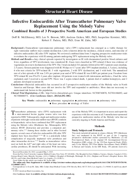 (PDF) Infective endocarditis after transcatheter pulmonary valve replacement using the Melody ...