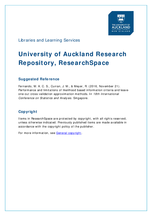 (PDF) Performance and Limitations of Likelihood Based Information Criteria and Leave-One-Out ...