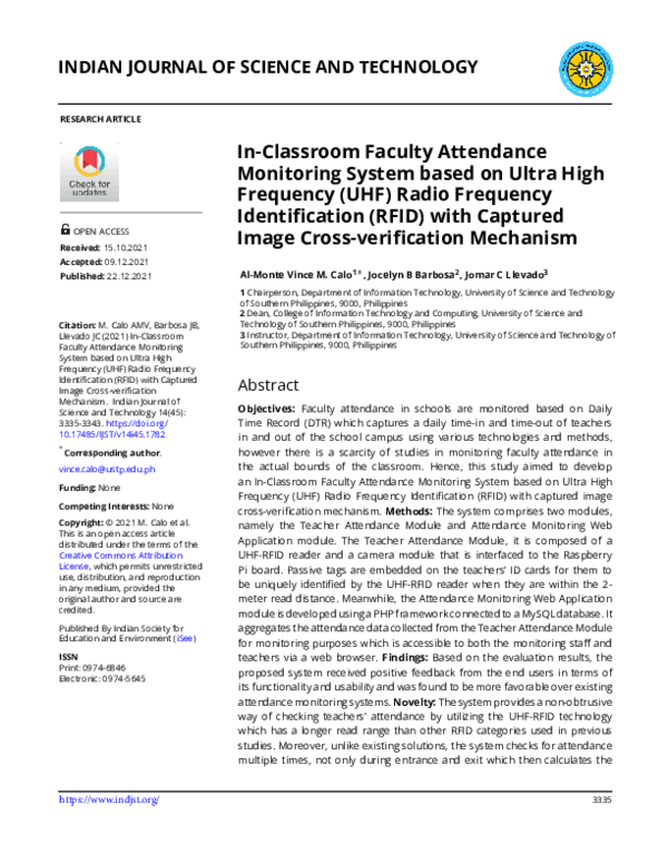 (PDF) In-Classroom Faculty Attendance Monitoring System based on Ultra High Frequency (UHF ...