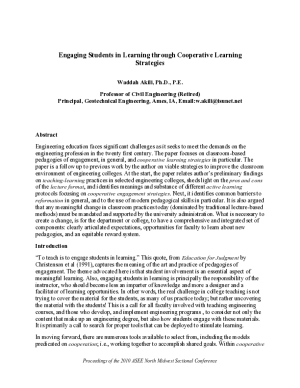 (PDF) Engaging Students in Learning through Cooperative Learning Strategies