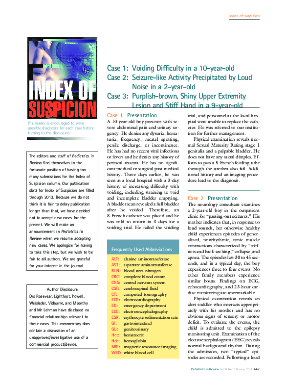 (PDF) Index of Suspicion * Case 1: Voiding difficulty in a 10-year-old ...