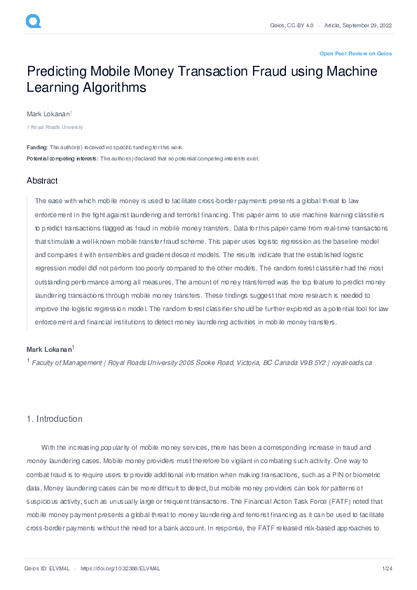 Pdf Predicting Mobile Money Transaction Fraud Using Machine Learning