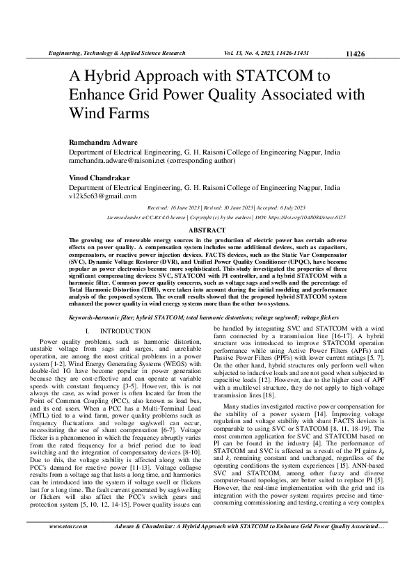 (PDF) A Hybrid STATCOM Approach to Enhance the Grid Power Quality associated with a Wind Farm
