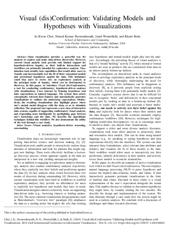 (PDF) Visual (dis)Confirmation: Validating Models and Hypotheses with Visualizations