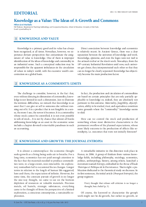(PDF) Knowledge as a Value: The Ideas of A-Growth and Commons
