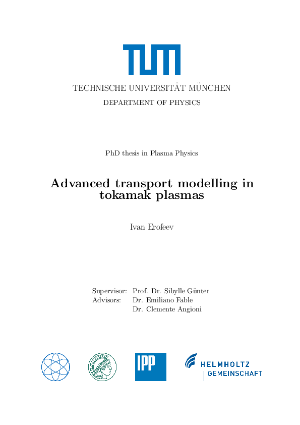 (PDF) Advanced transport modelling in tokamak plasmas