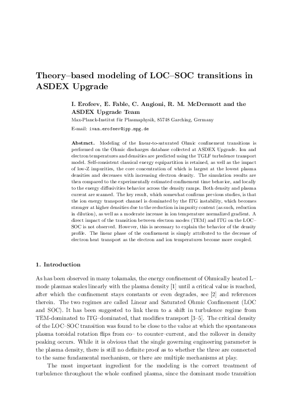 (PDF) Theory-based modeling of LOC–SOC transitions in ASDEX Upgrade