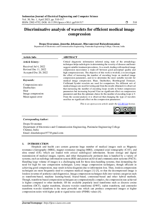 (PDF) Discriminative analysis of wavelets for efficient medical image compression